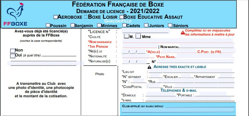 Obligation de se licencier - Fédération Française de Boxe